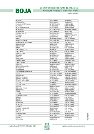 Calendario de festivos locales en Andalucía | PDF
