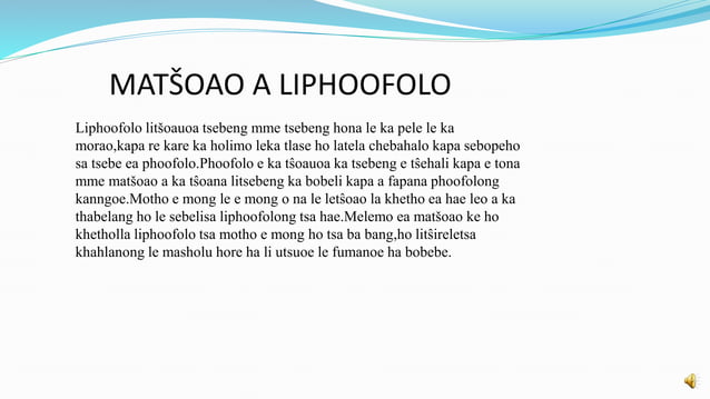 Mats'oao a liphoofolo ka Pokane Bokhatsi | PPTX