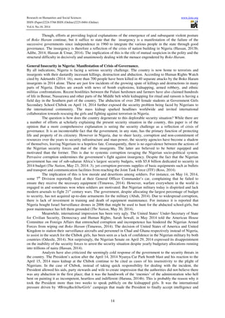 Boko haram insurgency and the spate of insecurity in nigeria | PDF