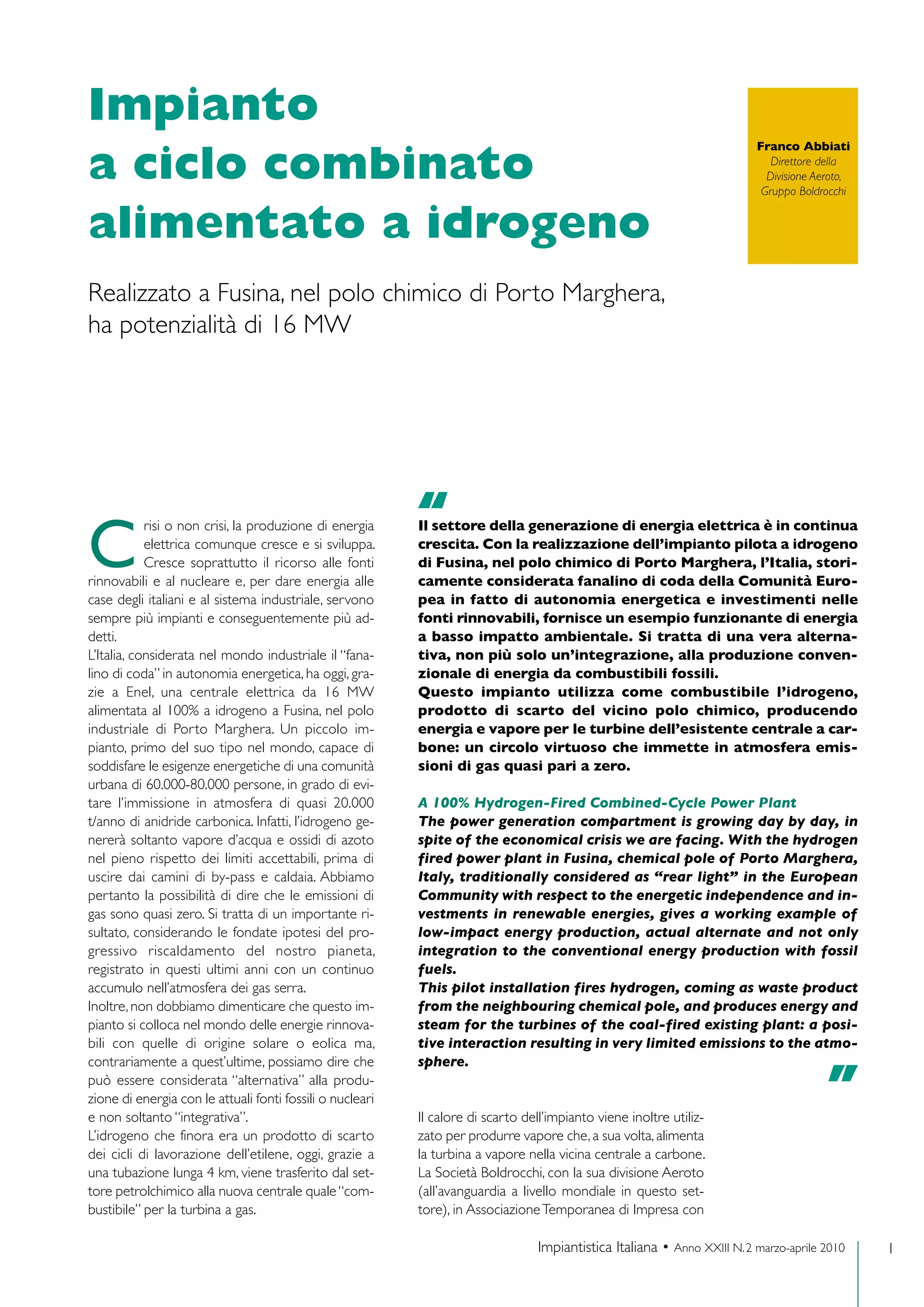 BOLDROCCHI - Impianto a ciclo combinato alimentato a idrogeno | PDF