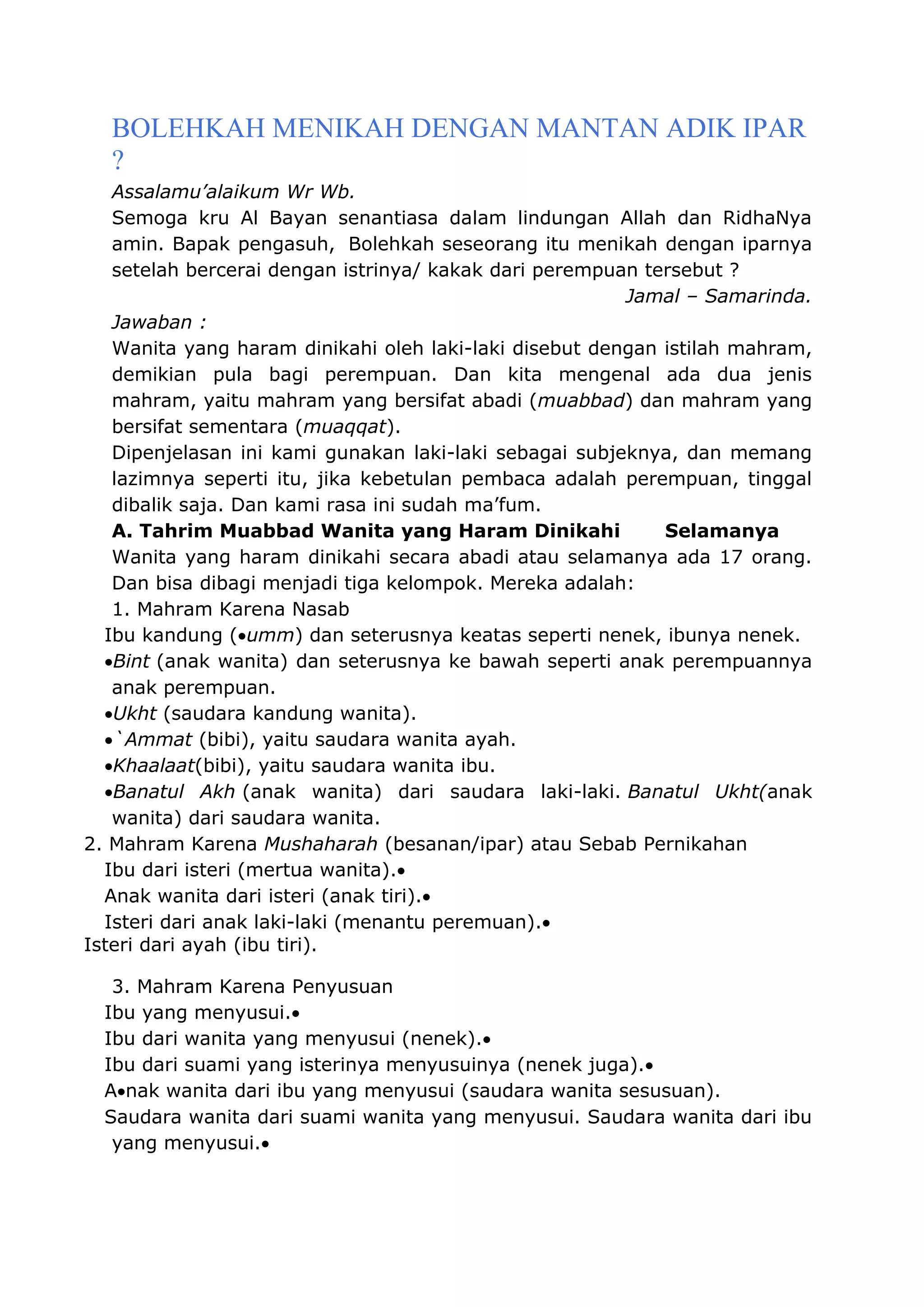 Bolehkah menikah dengan mantan adik ipar | PDF