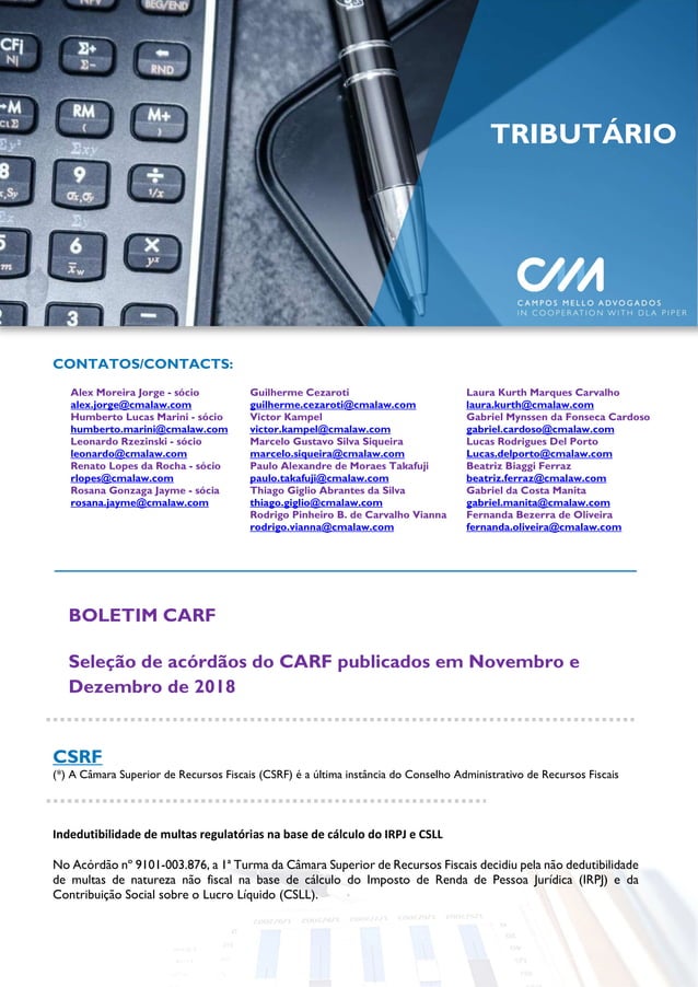 Contatos e decisões do CARF sobre créditos tributários e planejamento ...