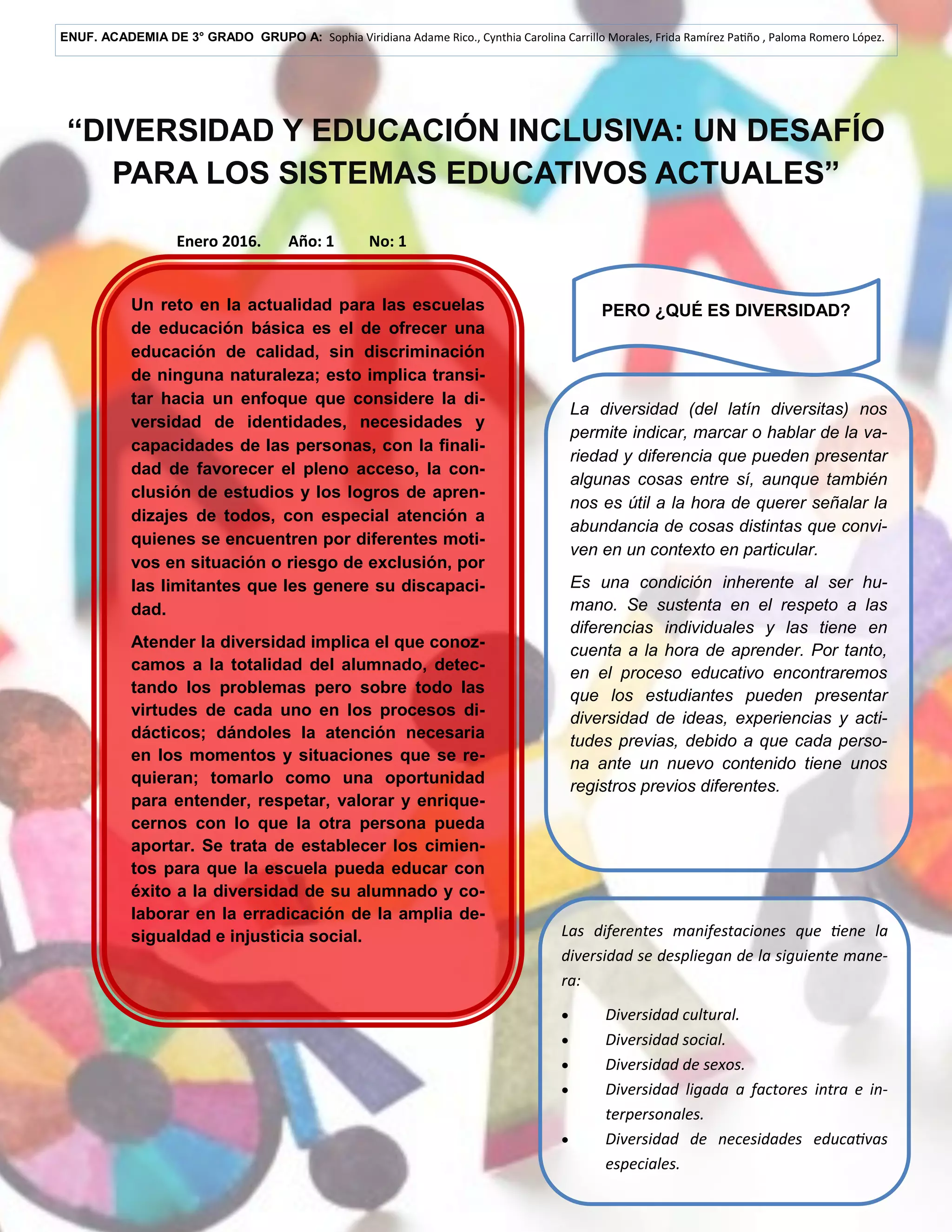 DIVERSIDAD Y EDUCACIÓN INCLUSIVA. | PDF