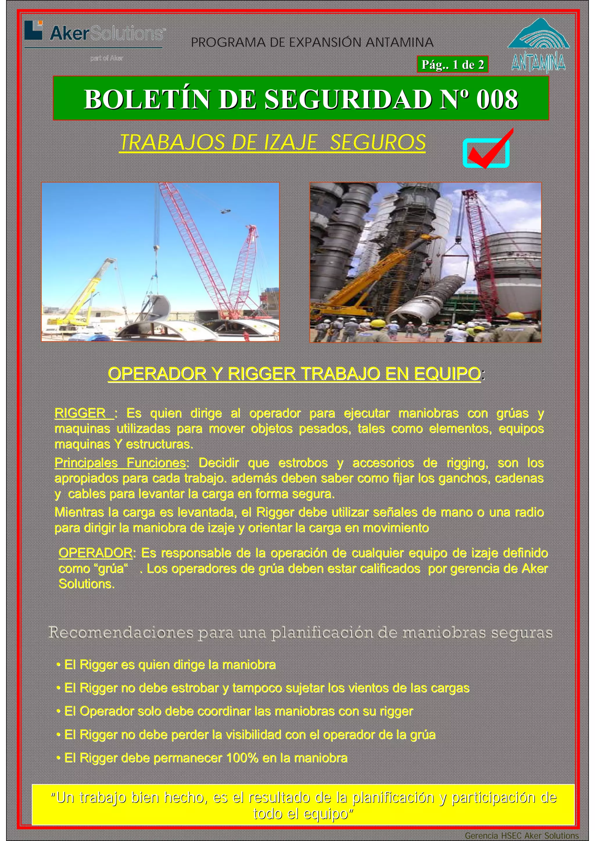 Boletin hsec 008 rigger maniobras seguras | PDF