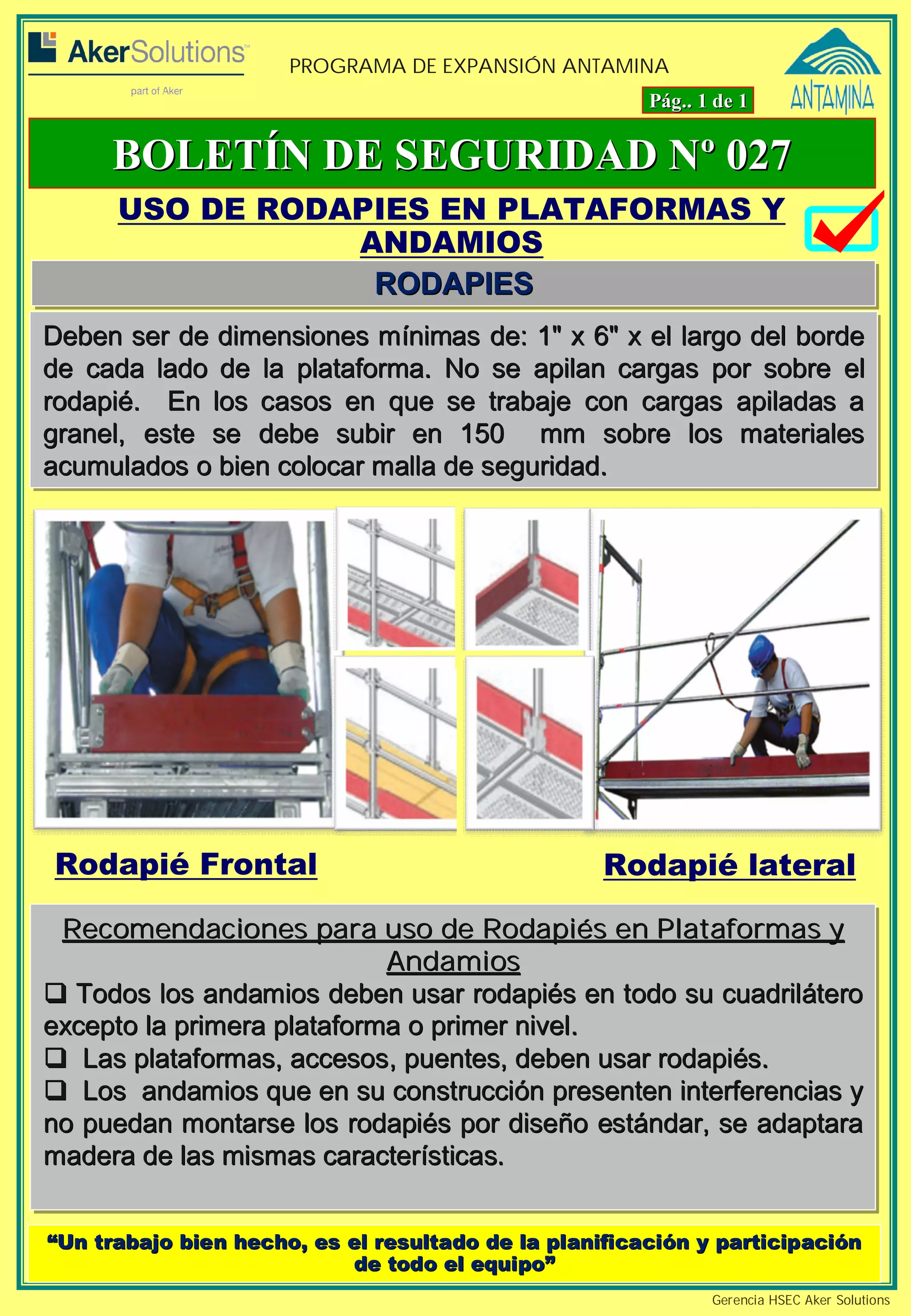 Boletin hsec 027 uso de los rodapies en las plataformas y andamios | PDF