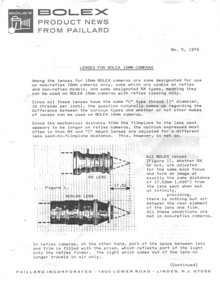 Bolex lenses for bolex 16mm cameras information brochure_english | PDF