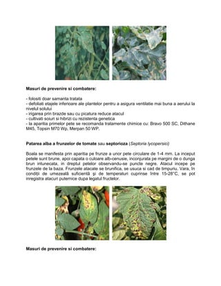 Bolile la tomate si tratamente | DOCX