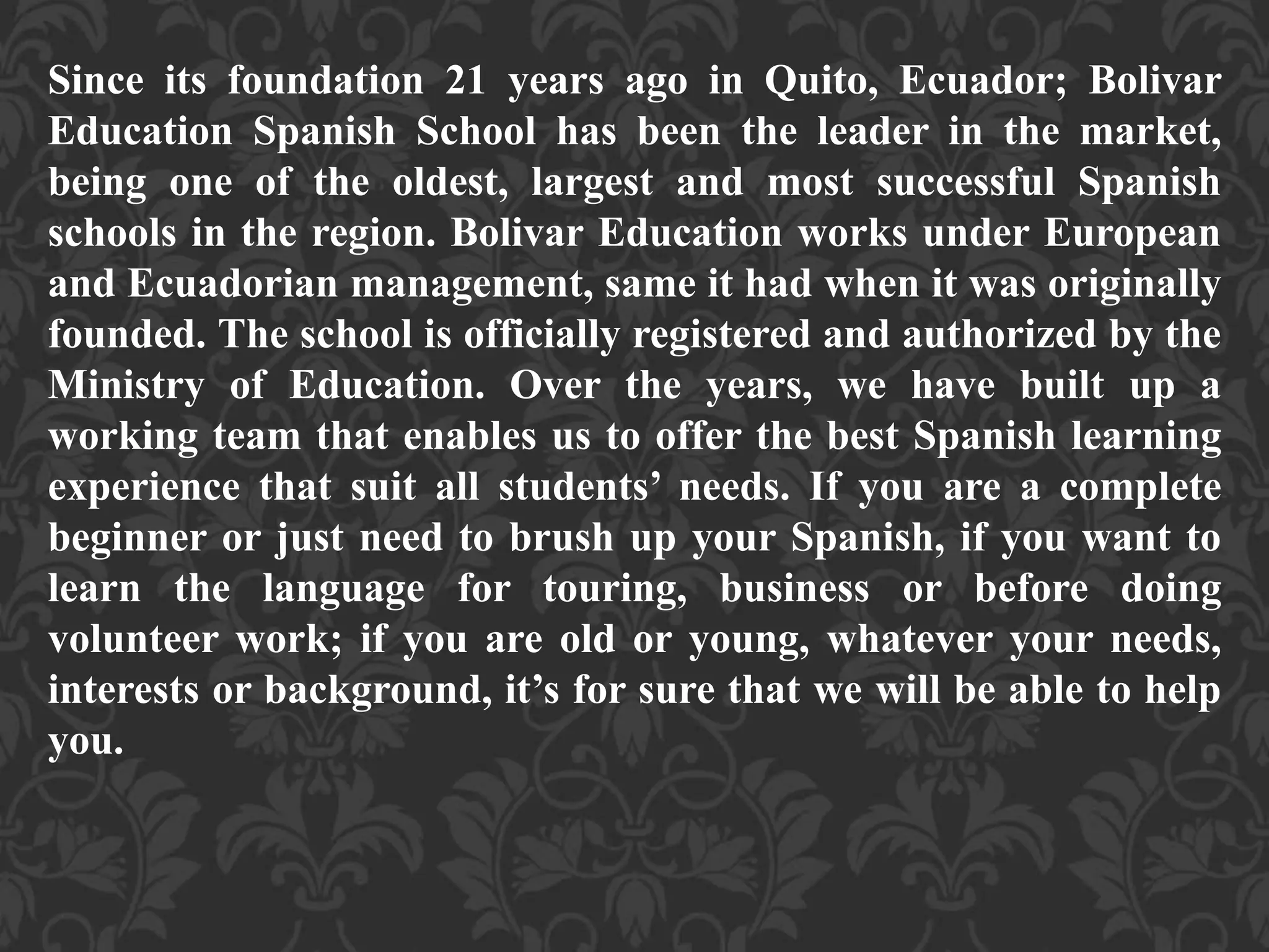 Bolivar Education Spanish School Ecuador | PPTX