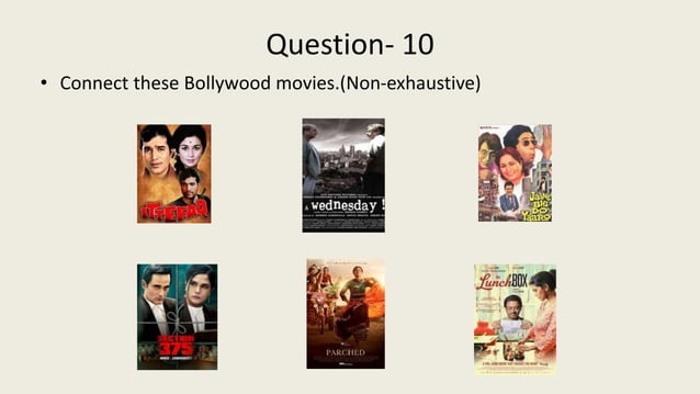 Bollywood quiz jqc | PPTX | Movies | Entertainment