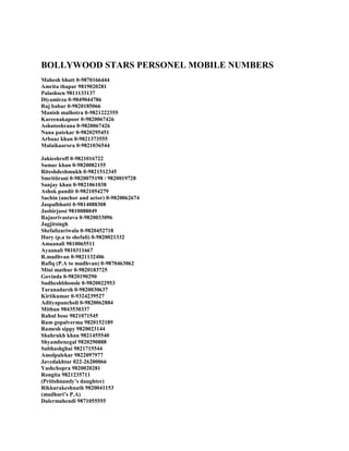 Bollywood stars contact numbers | DOCX