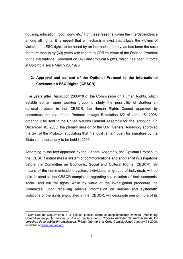 The approval of the Optional Protocol of the International Covenant on ...