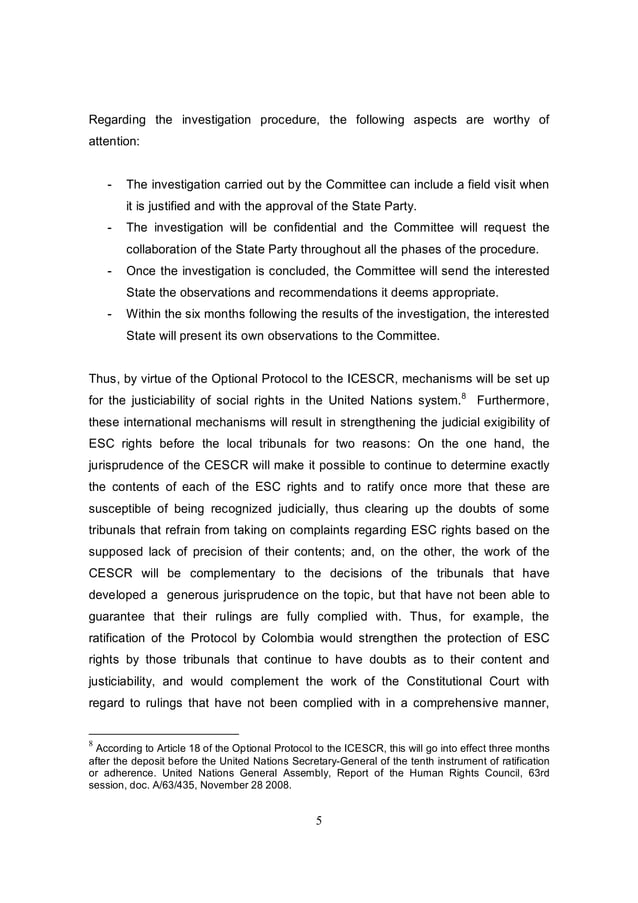 The approval of the Optional Protocol of the International Covenant on ...