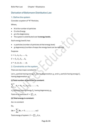 Conditions for Boltzmann Law – Biophysics Lecture Slide | PDF