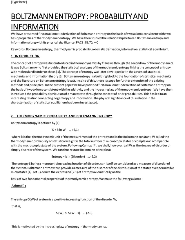 Boltzmann entropy and methods for determination of Avogadro nummber ...