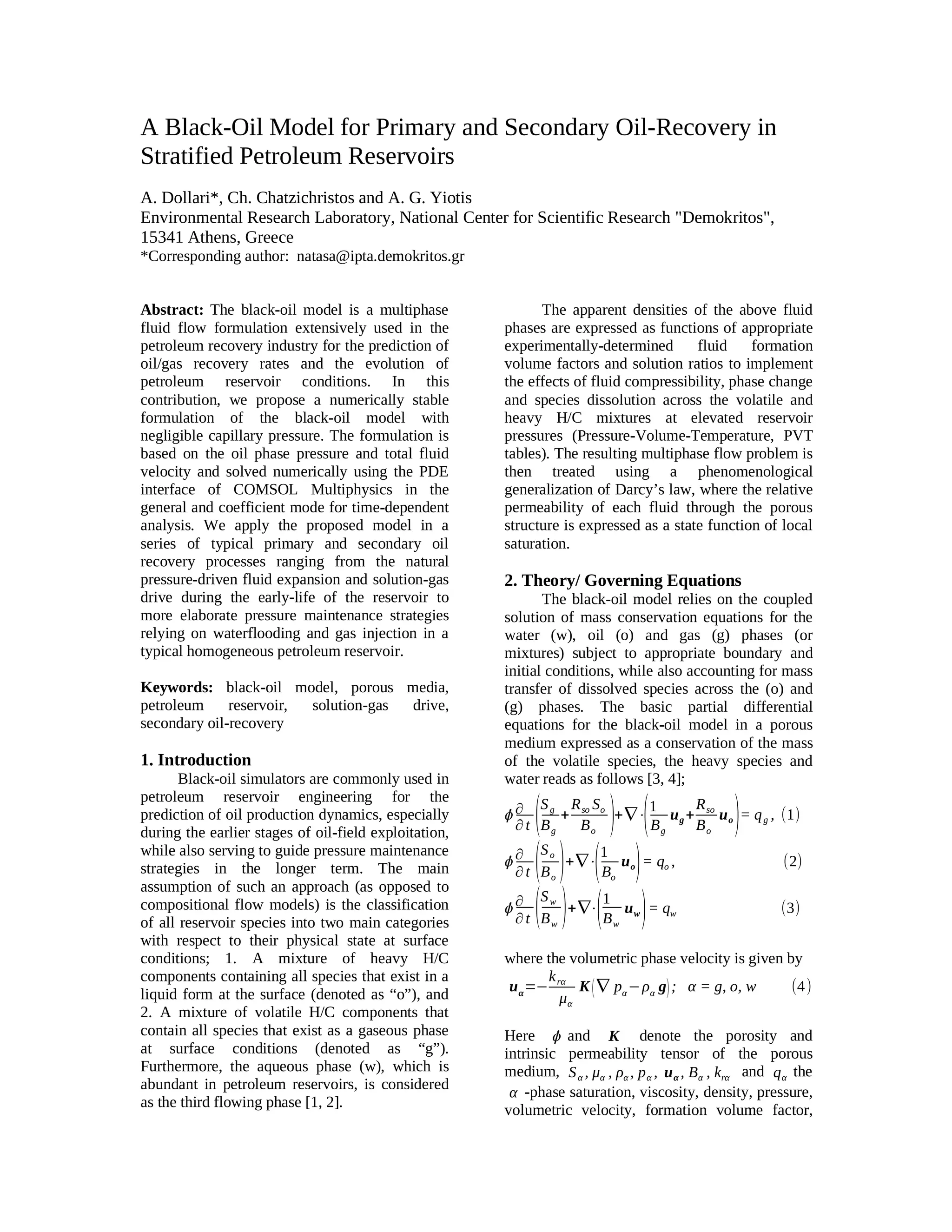 A Black-Oil Model for Primary and Secondary Oil-Recovery in Stratified ...