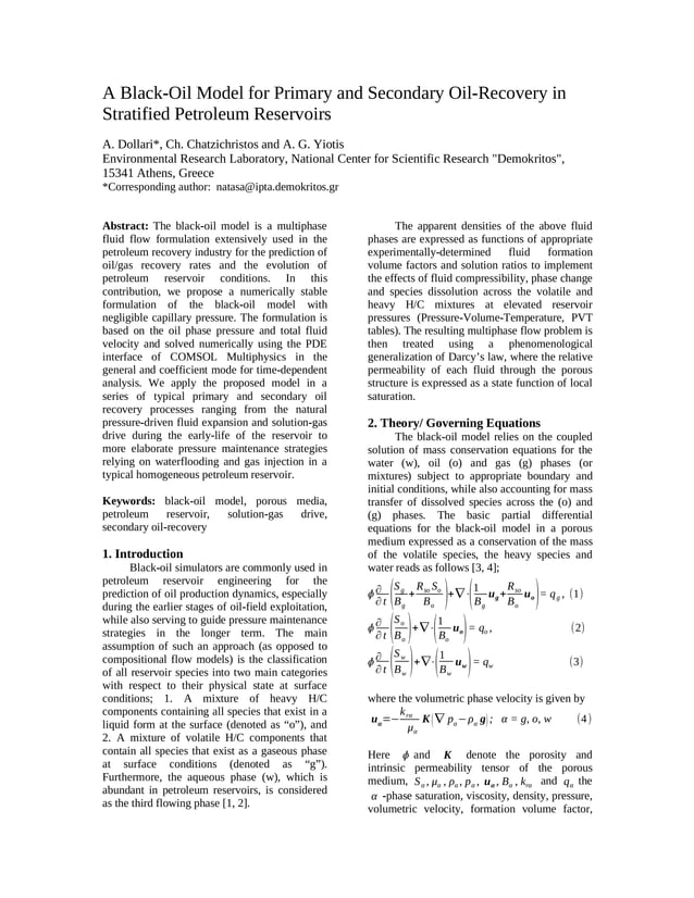 A Black-Oil Model for Primary and Secondary Oil-Recovery in Stratified ...