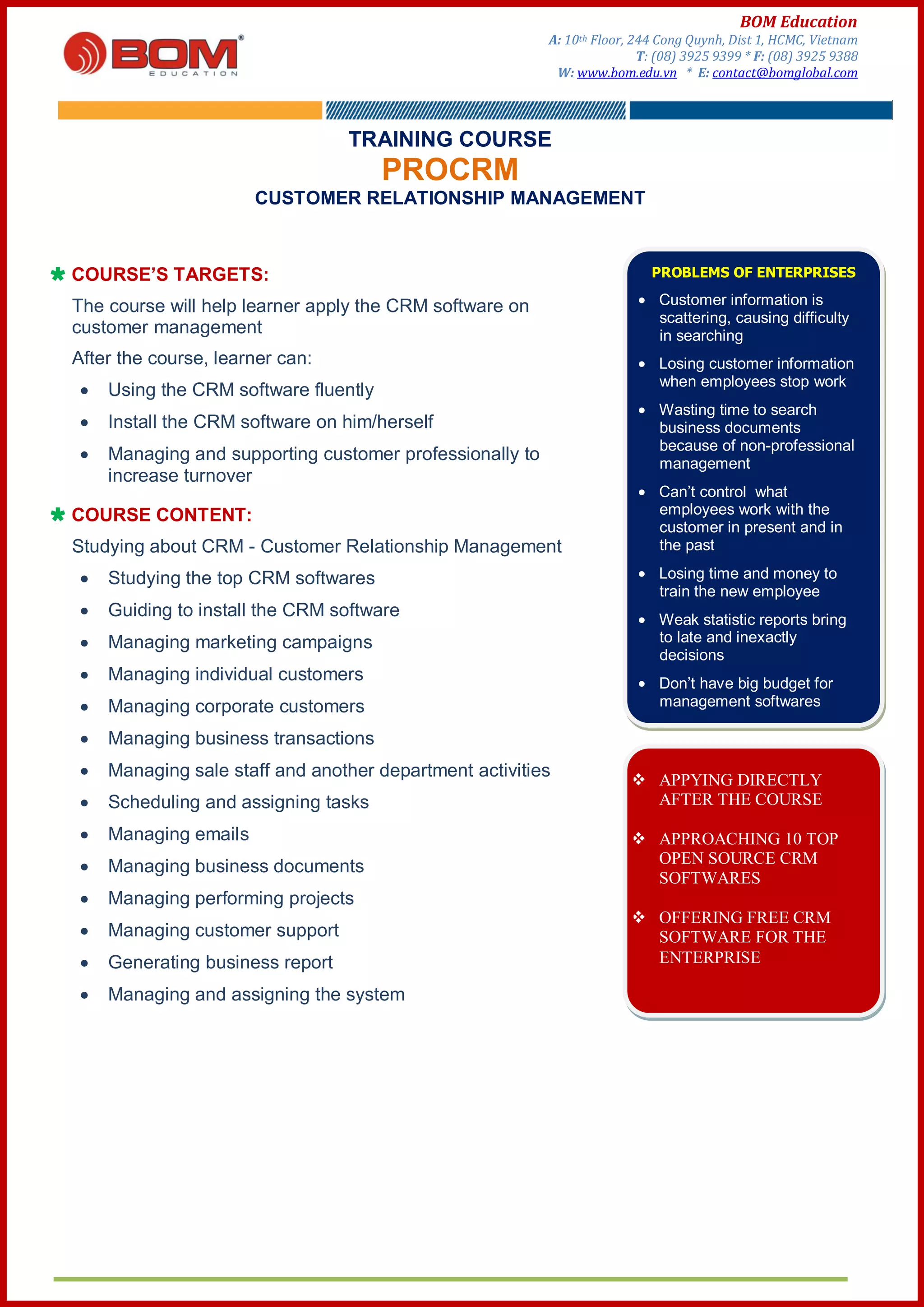 Bom Education PRO CRM training course brochure | PDF
