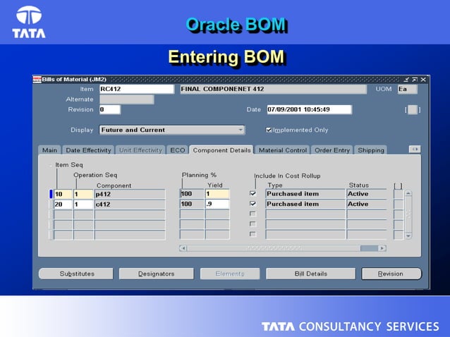 Oracle Bom 11i Training Presentationppt 6175