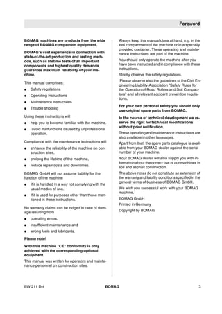 Bomag bw 211 d 4 single drum roller service repair manual | PDF