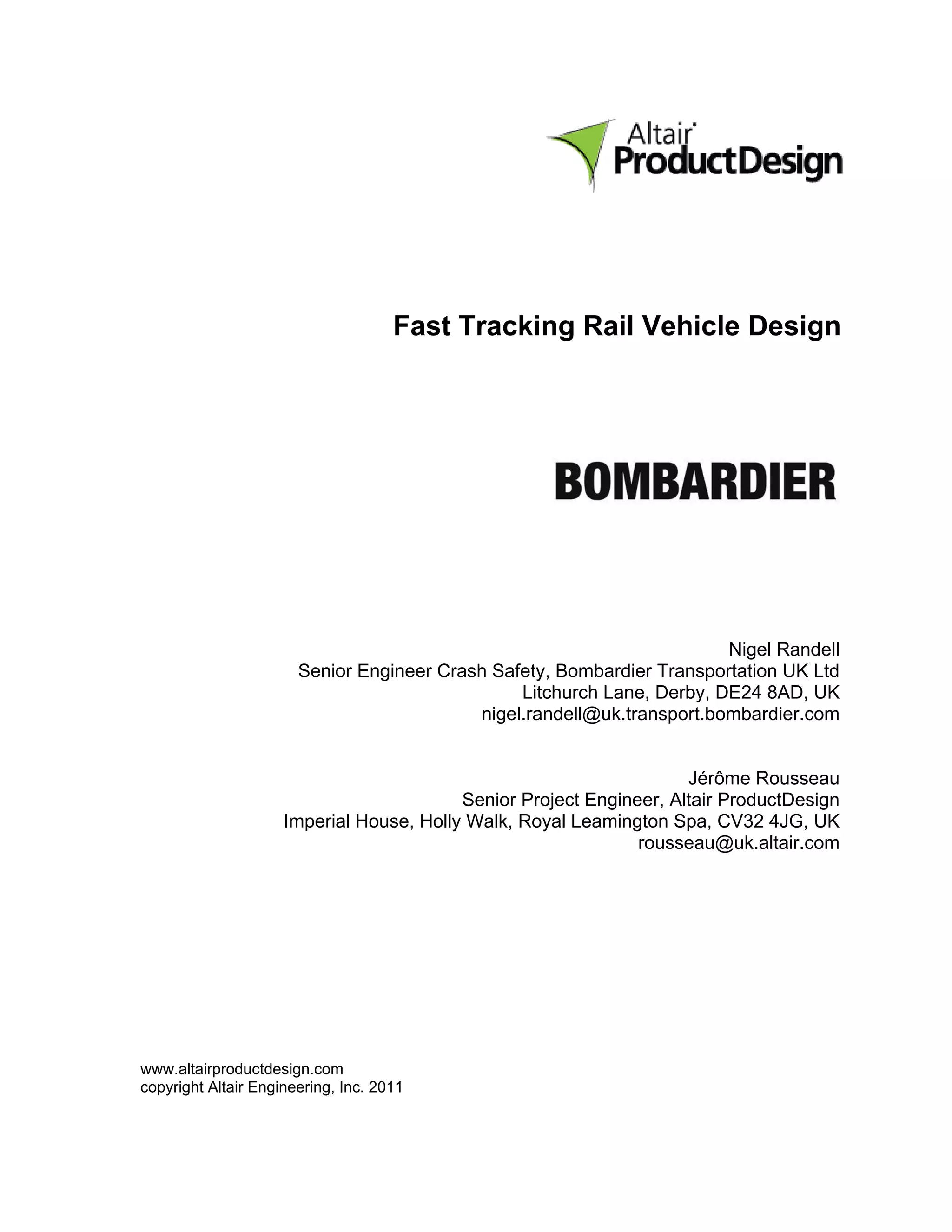 Bombardier Transportation - Fast Tracking Rail Vehicle Design | PDF