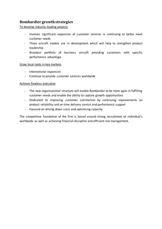 Bombardier company report | DOCX | Aviation Industry | Industries