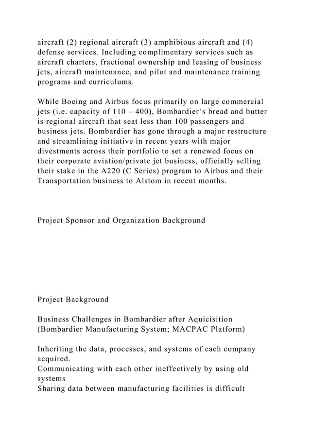 BOMBARDIER Enterprise Recourses Planning (ERP) Imple.docx | Mergers and ...