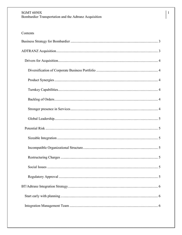 Bombardier Integration Plan | PDF