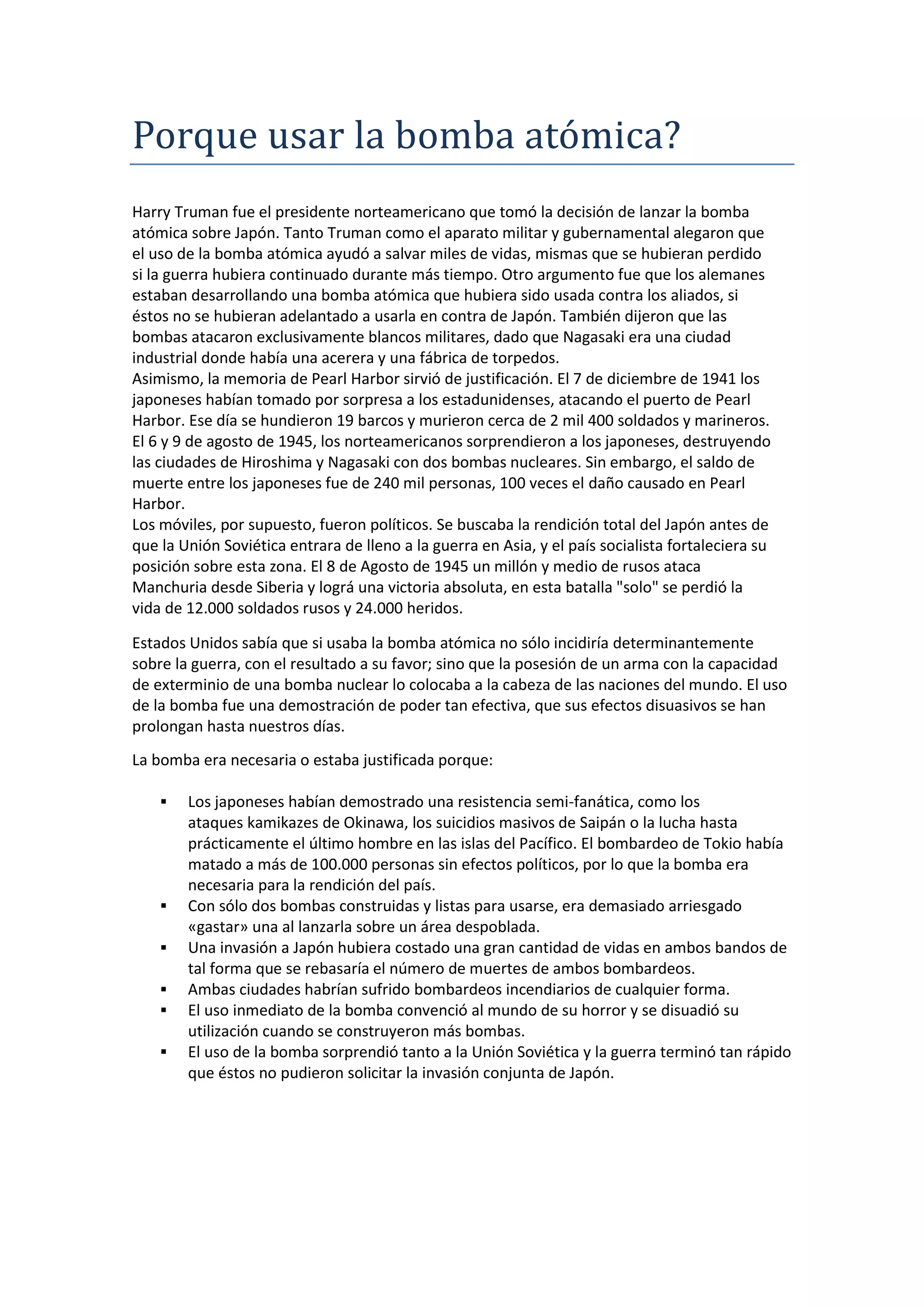 Bombas atómicas en la segunda guerra mundial | DOCX