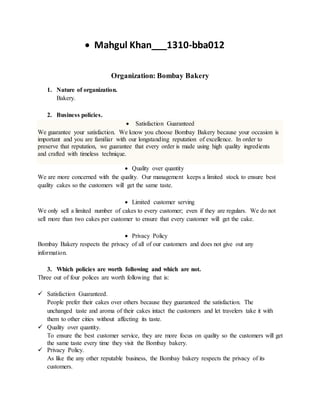 BUSINESS POLICIES OF BOMBAY BAKERY | DOCX