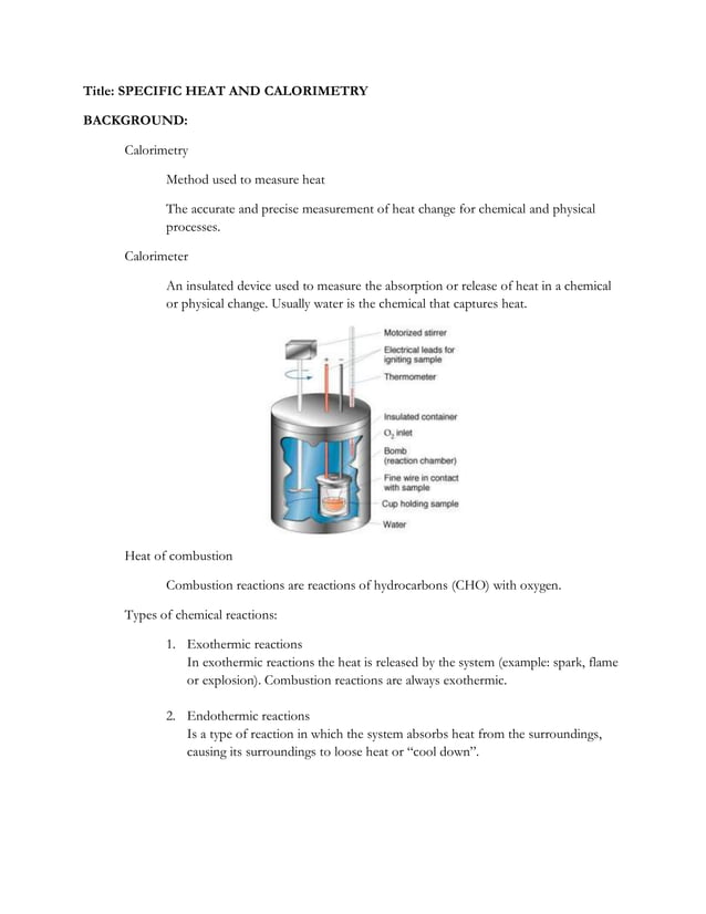 Bomb calorimeter experiment | PDF | Chemistry | Science