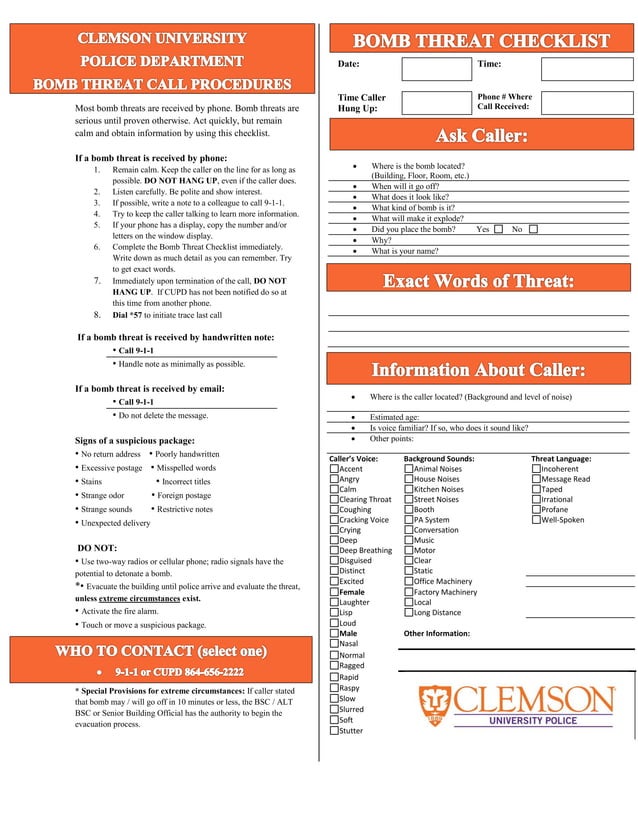 Bomb threat call procedures | PDF