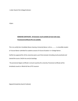 Bonafide TCS BPS format certificate format | DOCX