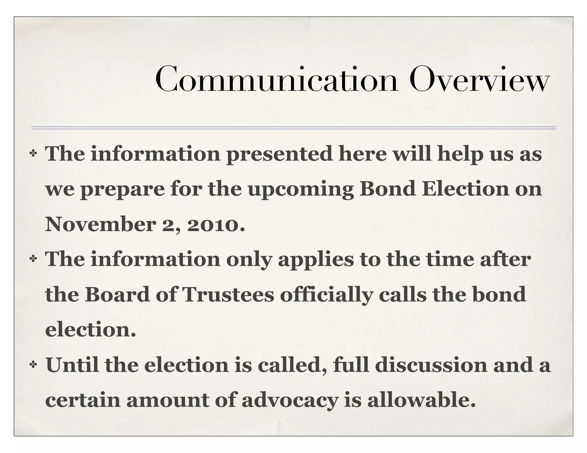 Bond Communication Guidelines | PPT