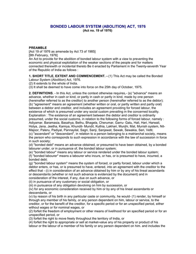 Bonded labour system | DOC