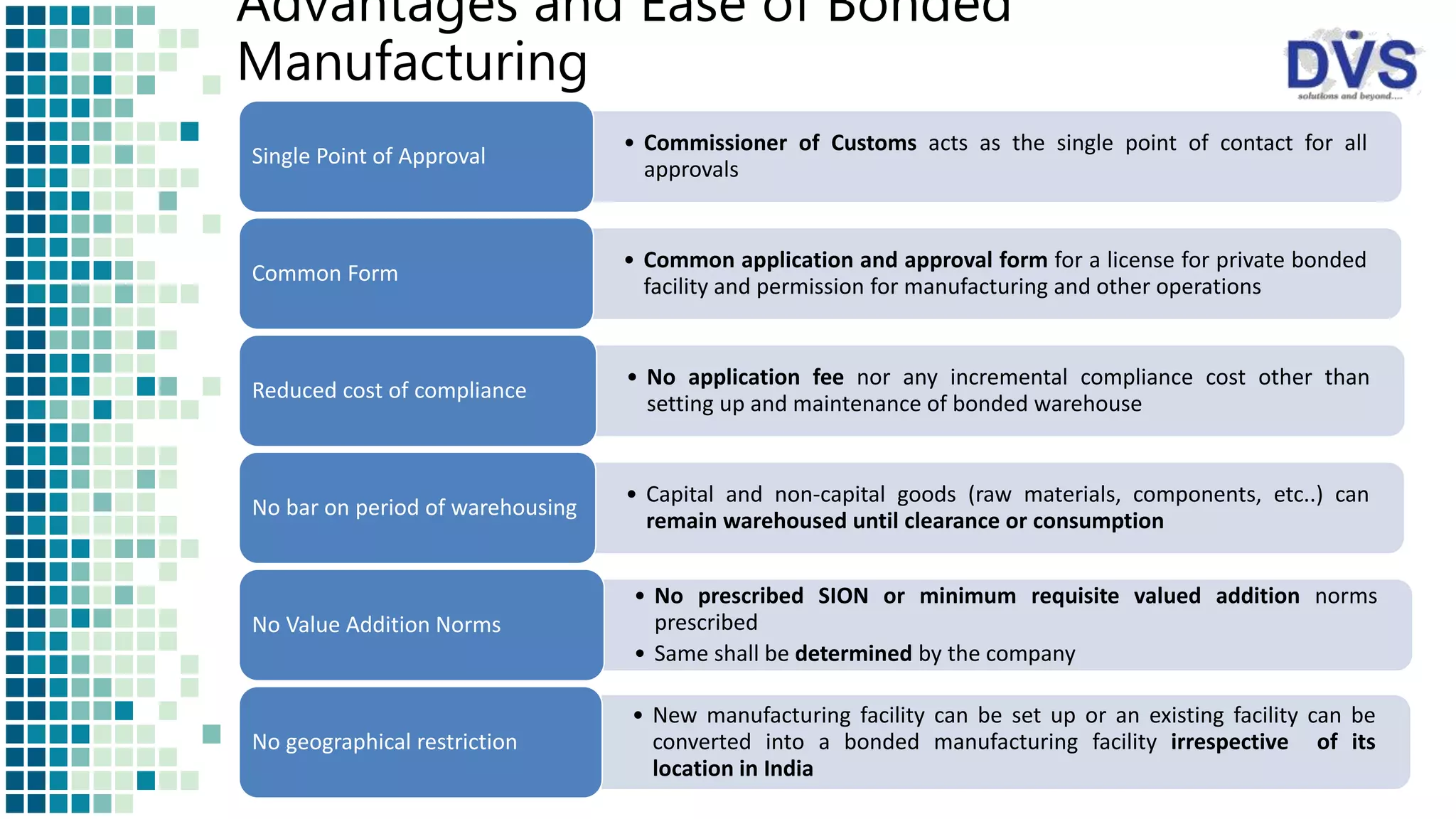 Insight on Manufacturing Bonded Warehouse Scheme under Customs Act | PPTX
