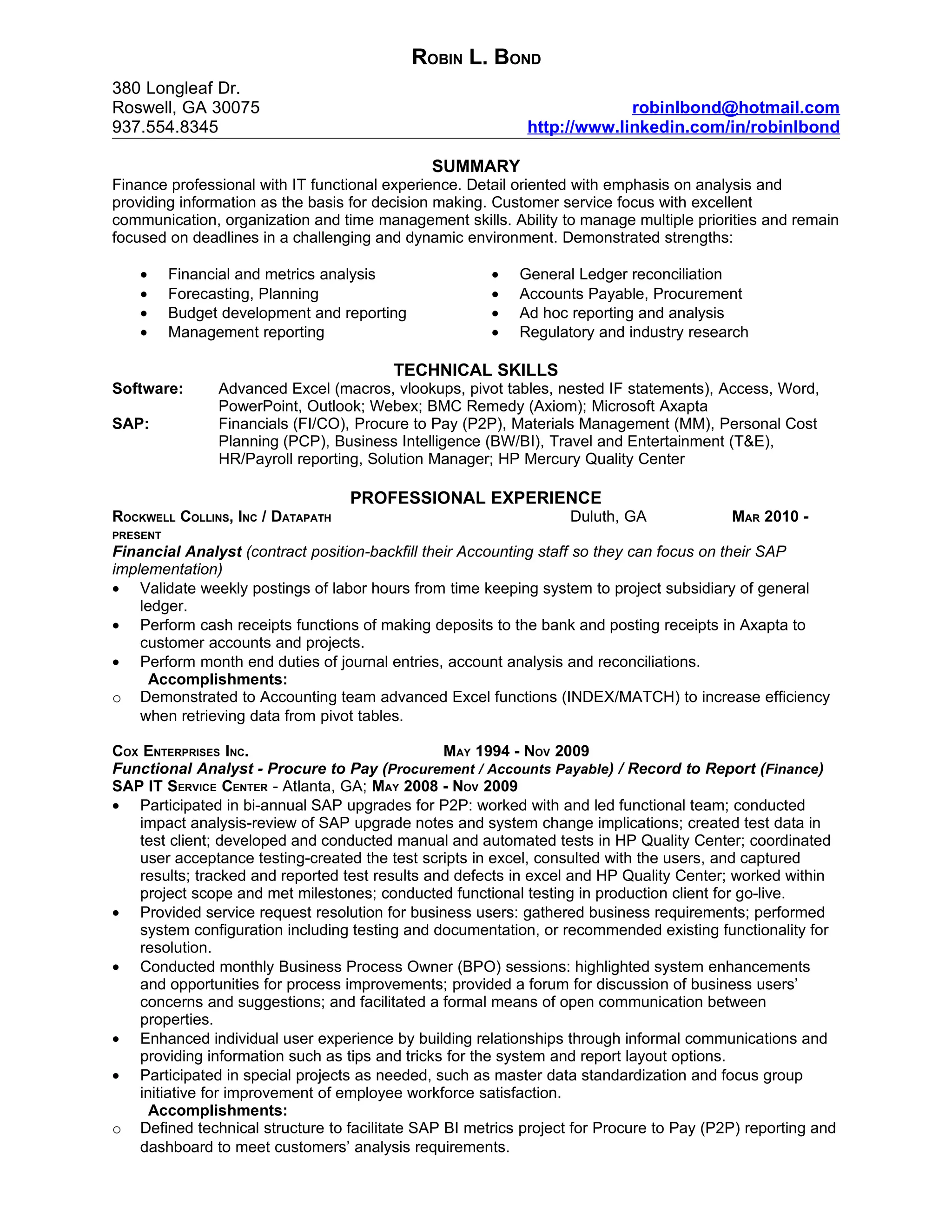 Resume: Bond, Robin 40379 | DOC