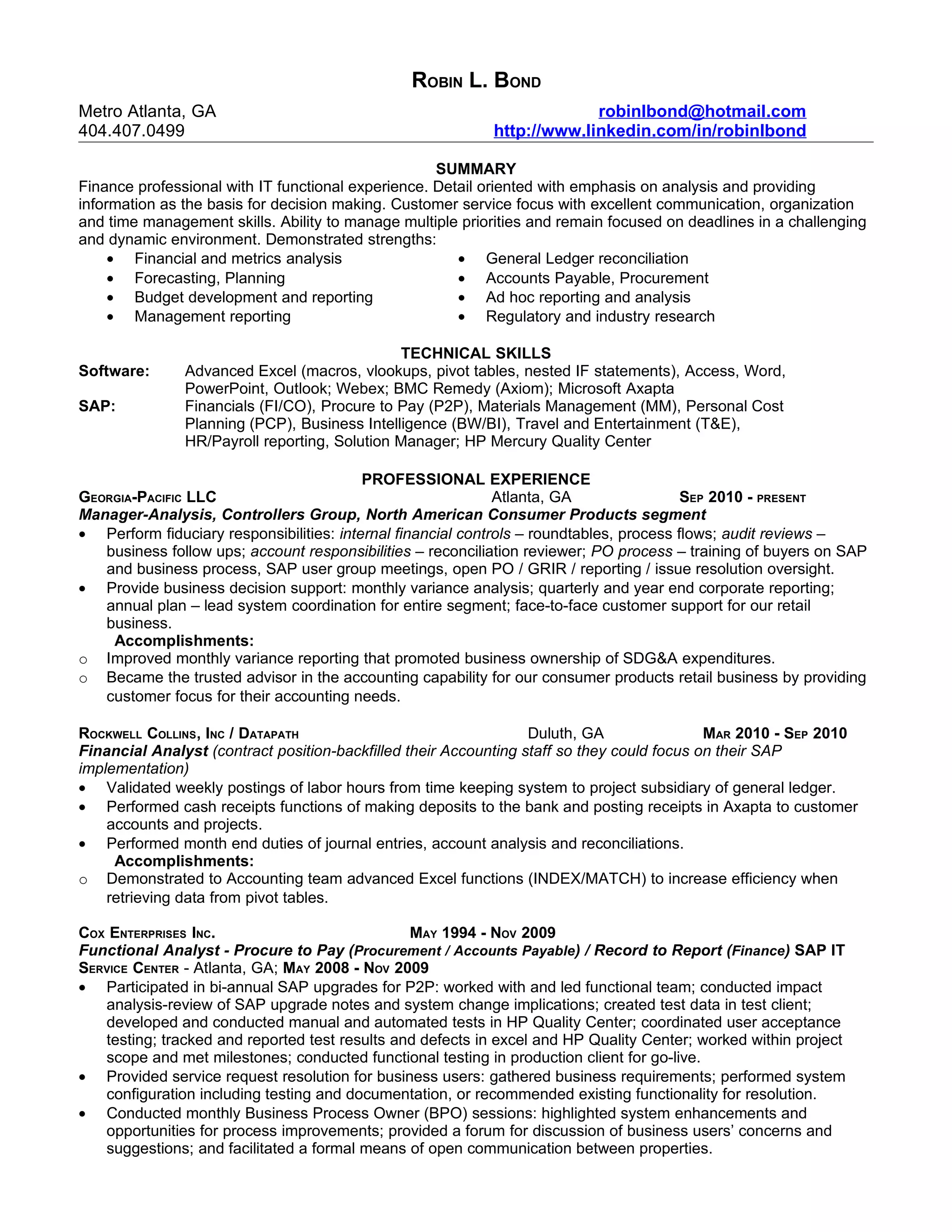 Bond, Robin Resume 41057w | DOC