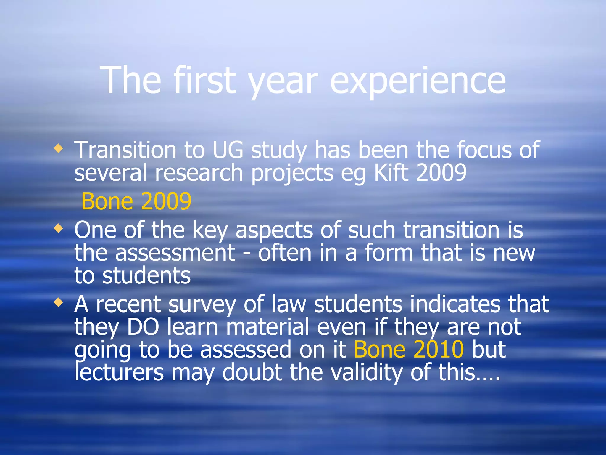 The first year experience of assessment | PPT