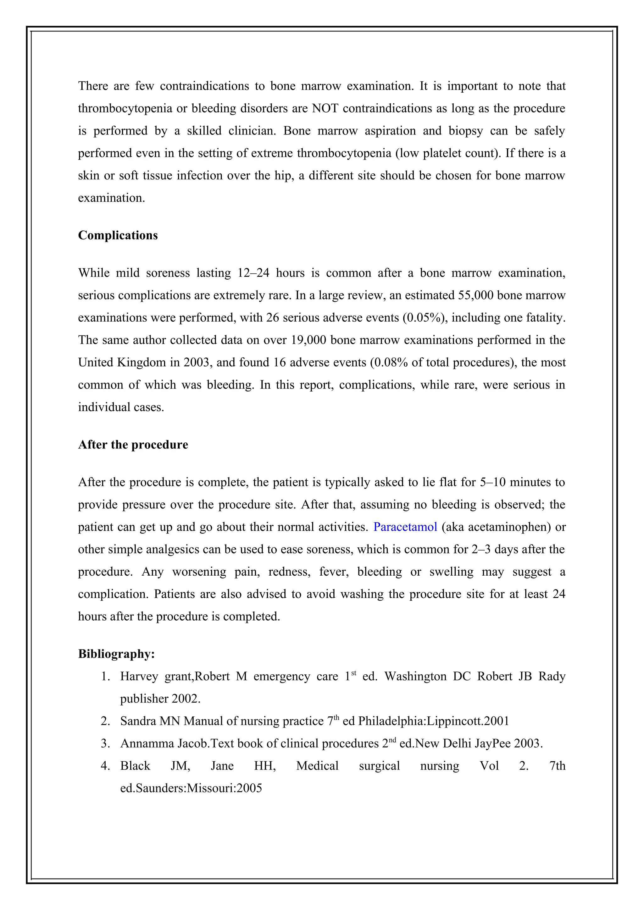 Bone marrow examination, procedures,complications | DOCX