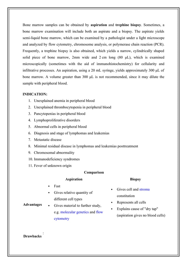 Bone marrow examination, procedures,complications | PDF
