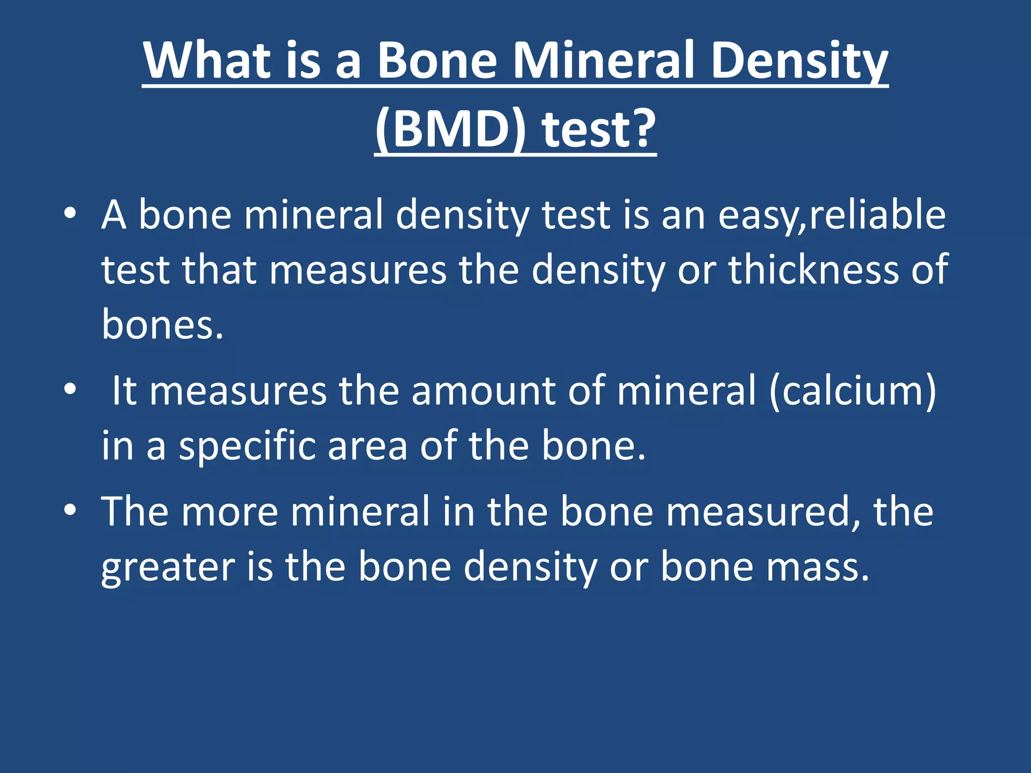 Bone mineral density (bmd) test | PPTX