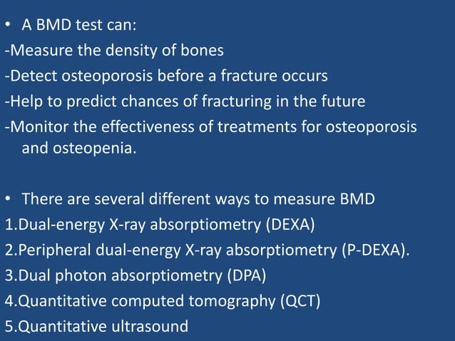 Bone mineral density (bmd) test | PPTX | Bone and Joint Conditions ...