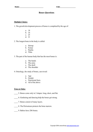 Bonesbody worksheet | PDF | Bone and Joint Conditions | Diseases and ...