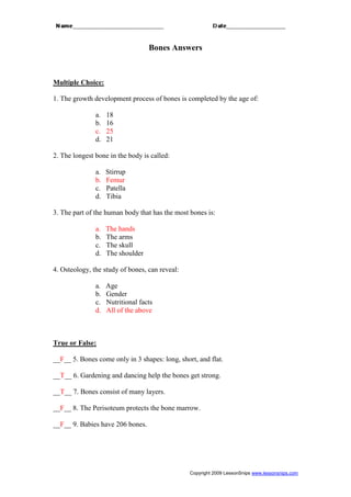 Bonesbody worksheet | PDF | Bone and Joint Conditions | Diseases and ...