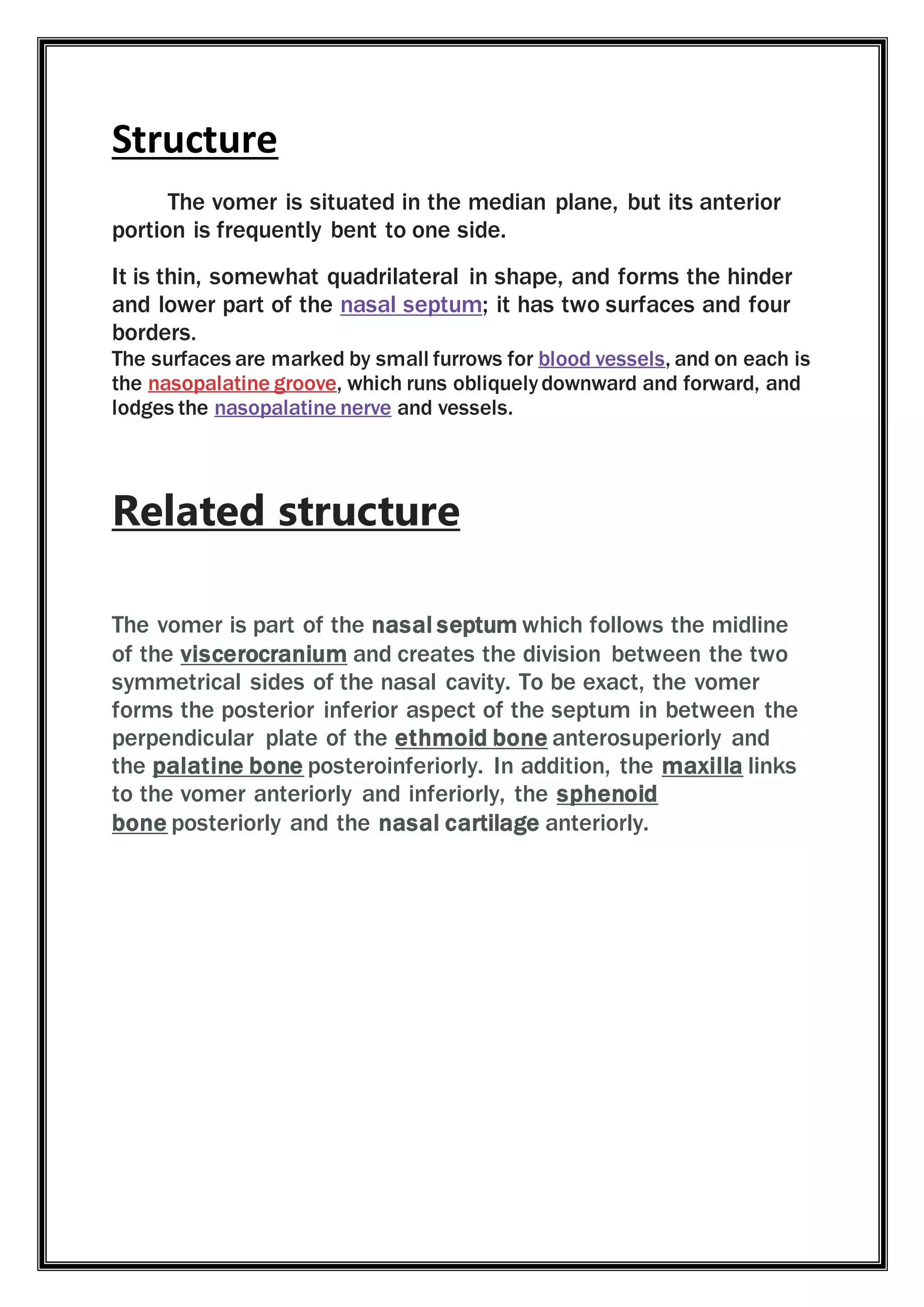 Anatomy Of Vomer Bone Docx