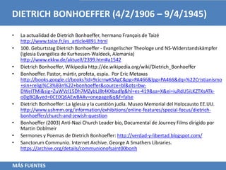 Dietrich Bonhoeffer - resumen de su vida y obra | PPTX