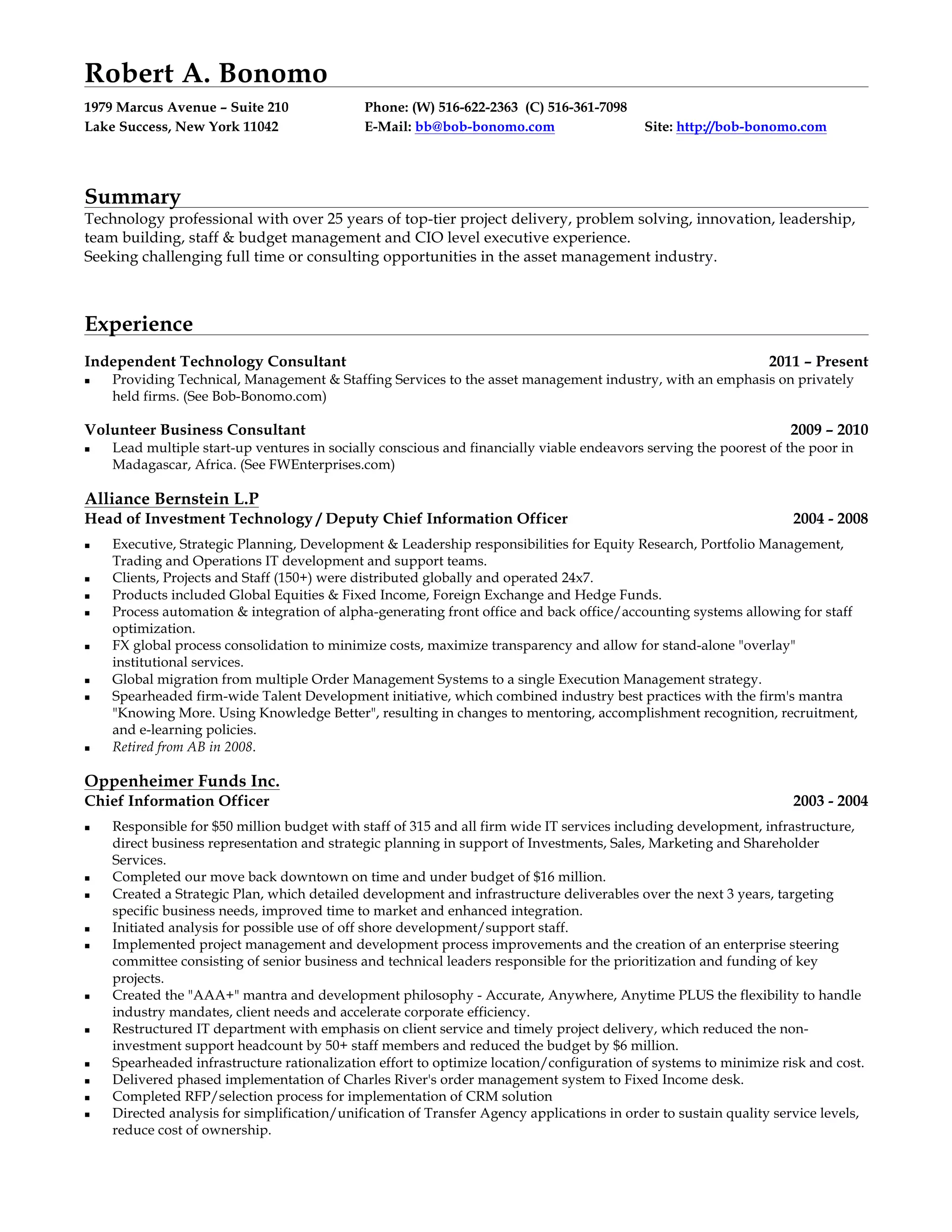 Bob Bonomo CV | PDF