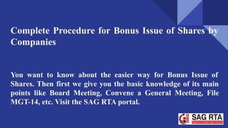 Complete Procedure for Bonus Issue of Shares by Companies. | PPT