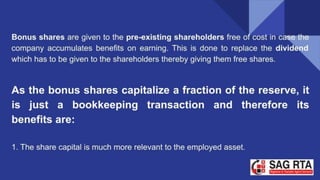Complete Procedure for Bonus Issue of Shares by Companies. | PPT