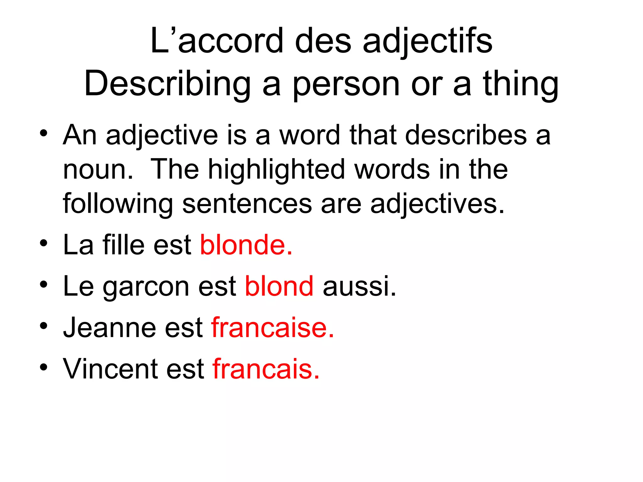 Bonvl1 Accord Des Adjectifs | PPT